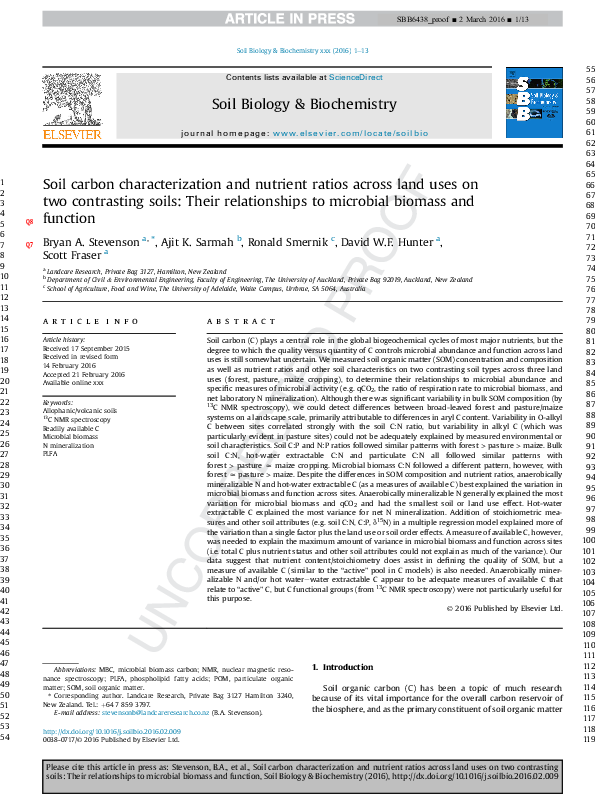 (PDF) Soil carbon characterization and nutrient ratios across land uses on two contrasting soils ...