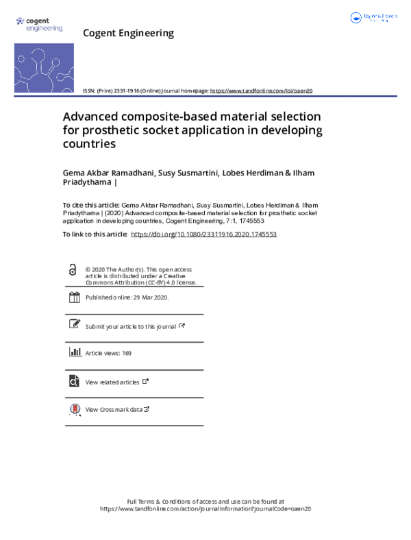 (PDF) Advanced composite-based material selection for prosthetic socket application in ...