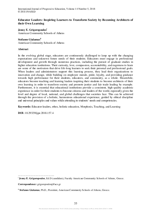 (PDF) Educators Leaders: Inspiring Learners to Transform Society by ...