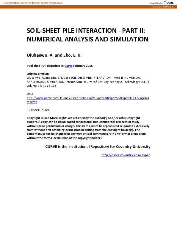 (PDF) Soil-Sheet Pile Interaction - Part II: Numerical Analysis and Simulation