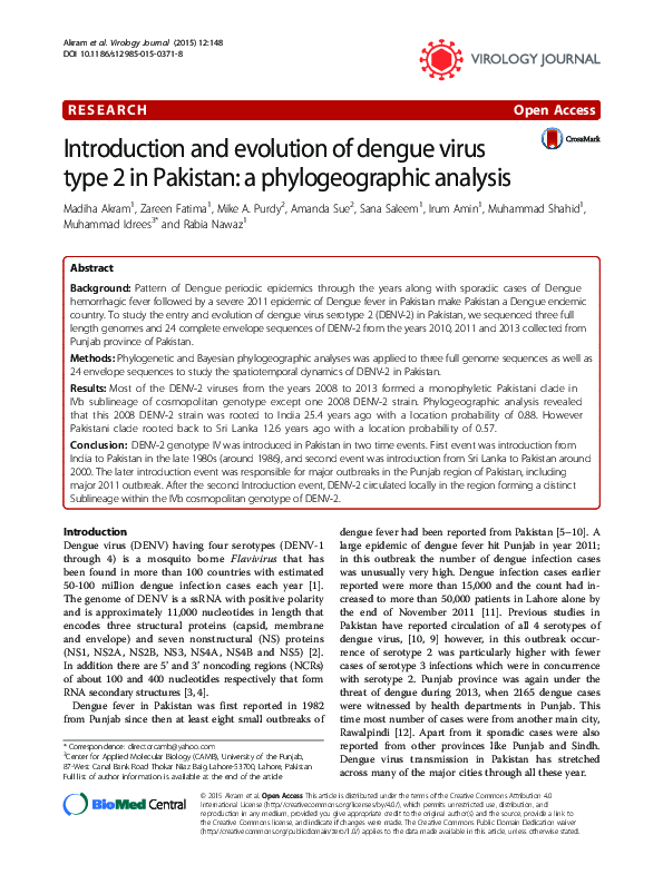 (PDF) Introduction and evolution of dengue virus type 2 in Pakistan: a ...