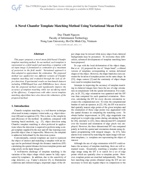 (PDF) A Novel Chamfer Template Matching Method Using Variational Mean ...