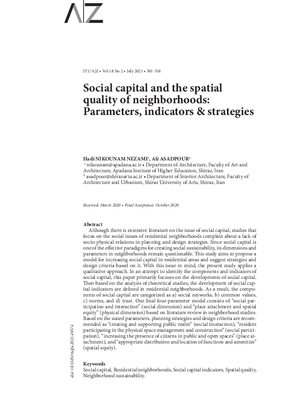 (PDF) Social capital and the spatial quality of neighborhoods ...