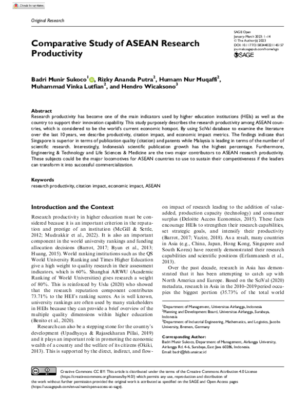 (PDF) Comparative Study of ASEAN Research Productivity