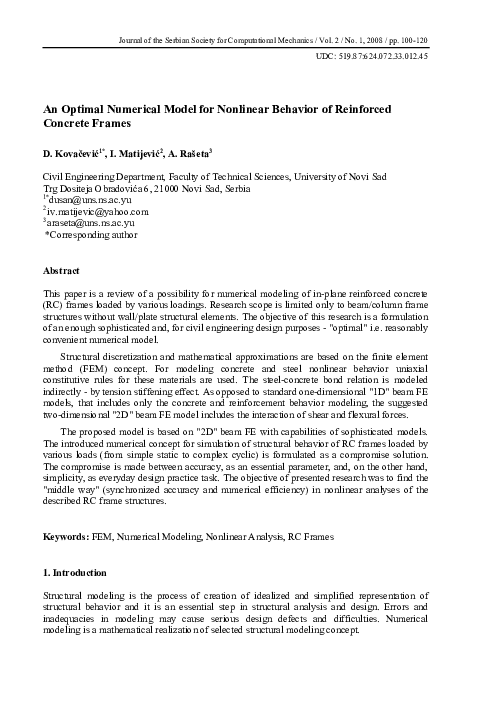 (PDF) An Optimal Numerical Model for Nonlinear Behavior of Reinforced Concrete Frames