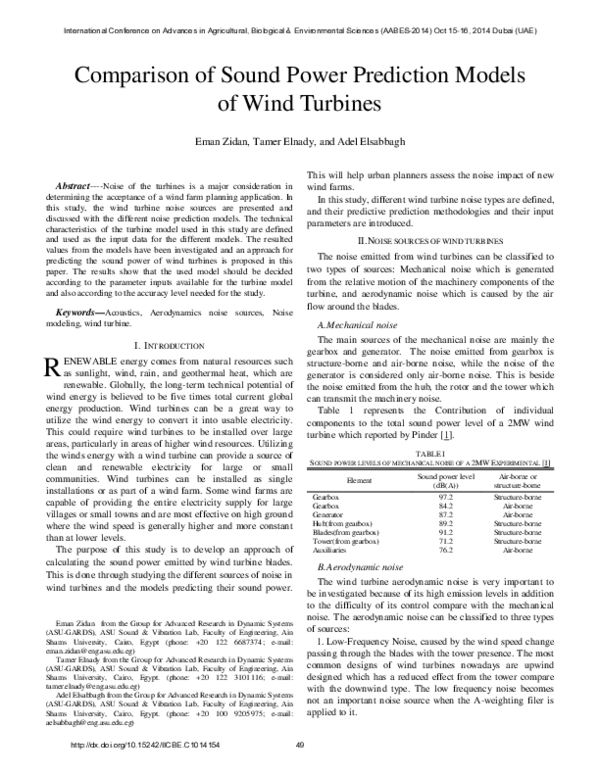 (PDF) Comparison of Sound Power Prediction Models of Wind Turbines