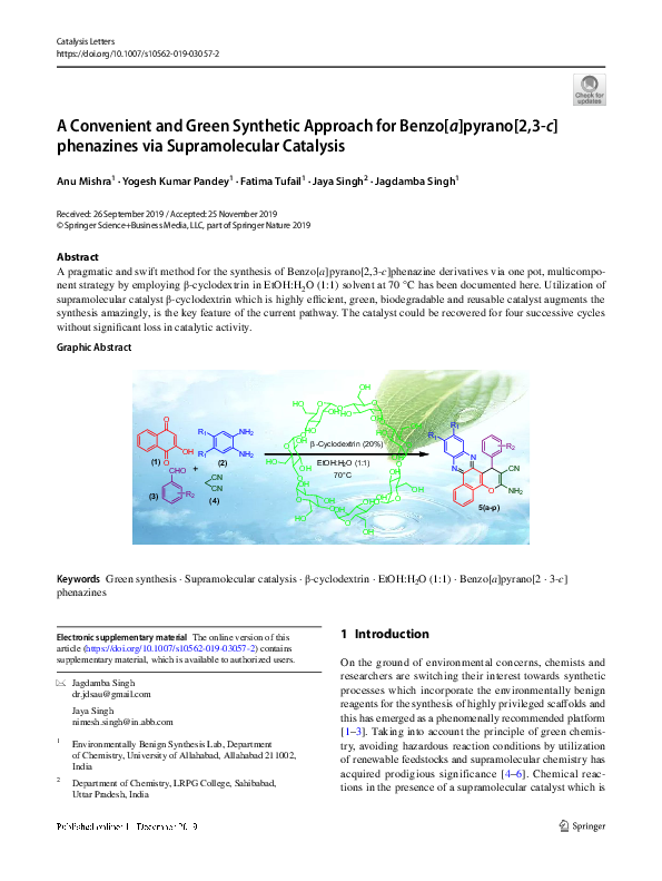 (PDF) A Convenient and Green Synthetic Approach for Benzo[a]pyrano[2,3 ...