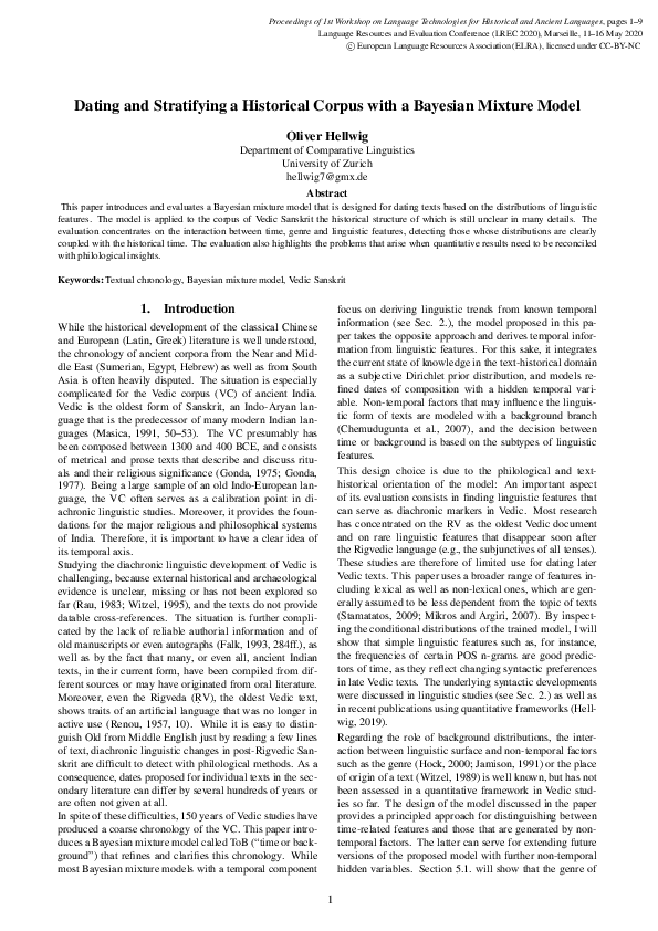 (PDF) Dating and Stratifying a Historical Corpus with a Bayesian Mixture Model