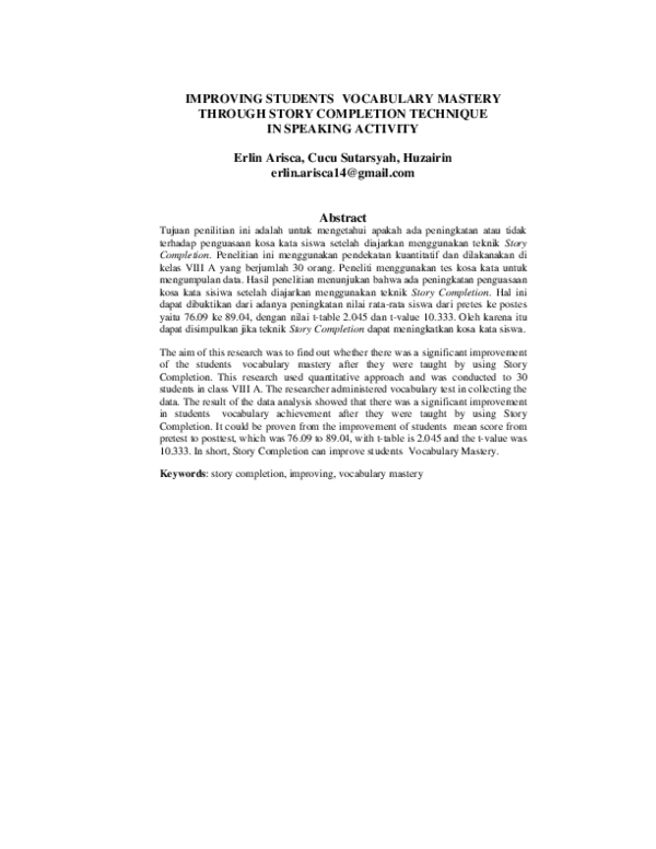 (PDF) Improving Studentss Vocabulary Mastery Through Story Completion ...