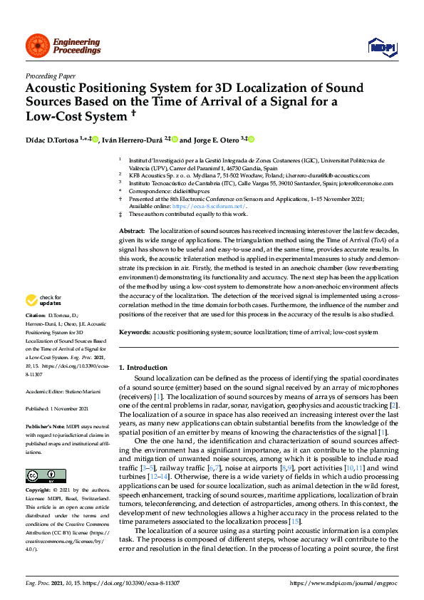Pdf Acoustic Positioning System For 3d Localization Of Sound Sources