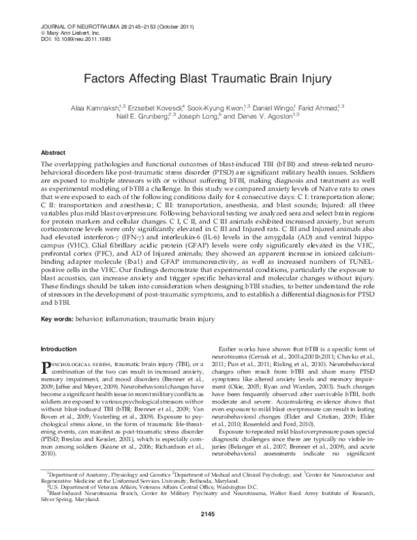 (PDF) Factors affecting blast traumatic brain injury