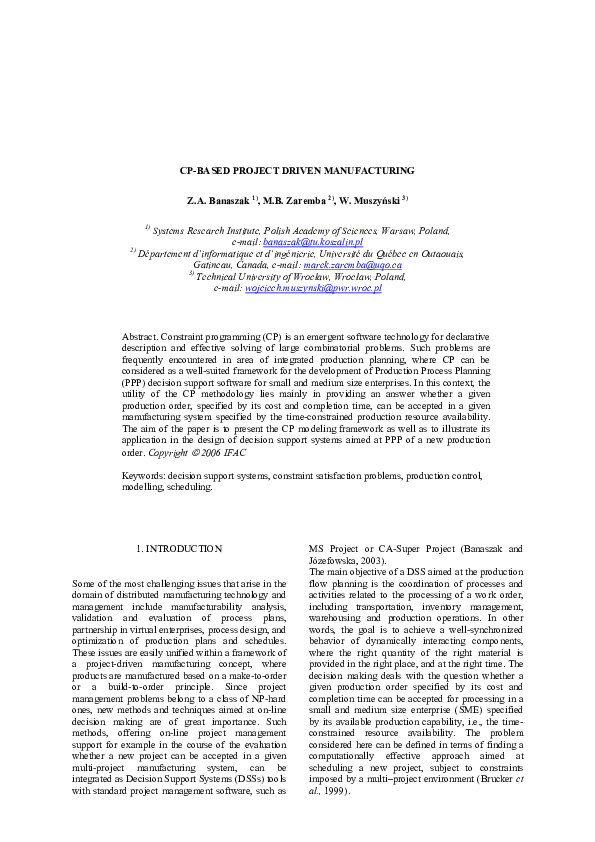 (PDF) CP-based project driven manufacturing
