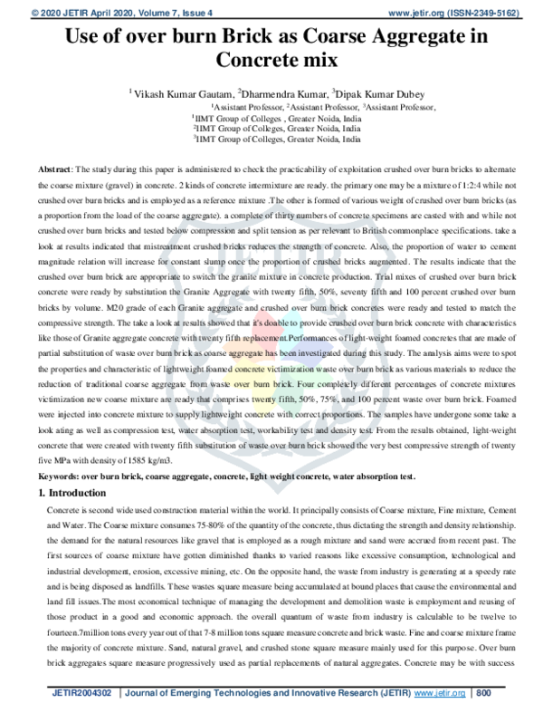 (PDF) Use of over burn Brick as Coarse Aggregate in Concrete mix and ...