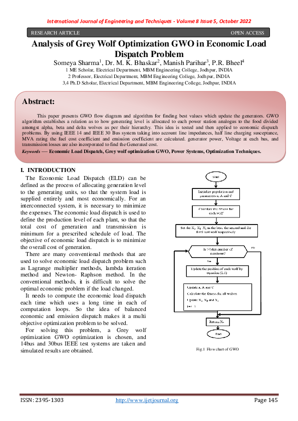 (PDF) Analysis of Grey Wolf Optimization GWO in Economic Load Dispatch Problem