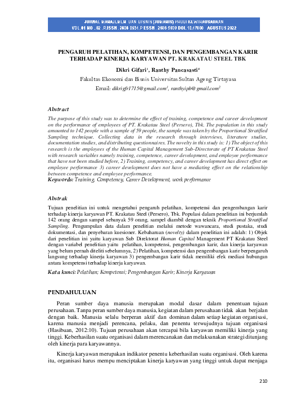 (PDF) Pengaruh Pelatihan, Kompetensi, Dan Pengembangan Karir Terhadap ... (PDF) Pengaruh Pelatihan, Kompetensi, Dan Pengembangan Karir Terhadap ...