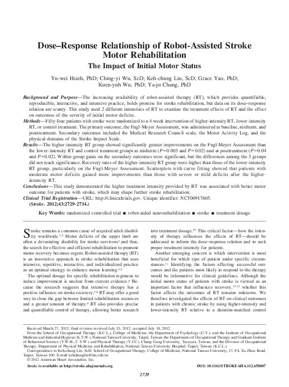 (PDF) Dose-Response Relationship of Robot-Assisted Stroke Motor Rehabilitation The Impact of ...