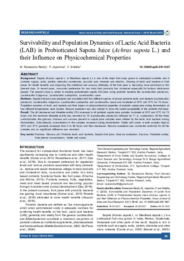 (PDF) Survivability and Population Dynamics of Lactic Acid Bacteria ...