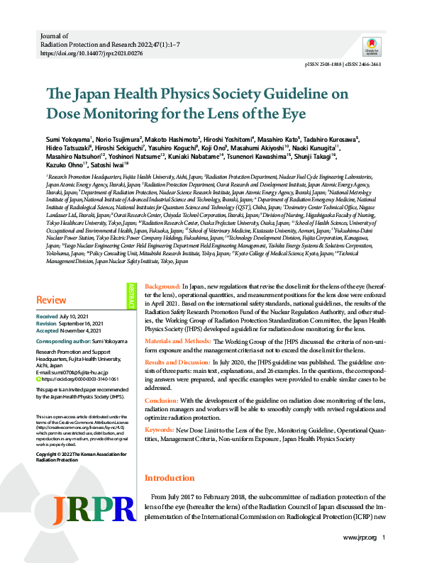 (PDF) The Japan Health Physics Society Guideline on Dose Monitoring for ...