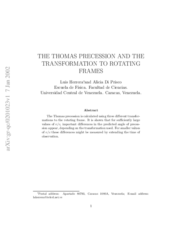 (PDF) The Thomas Precession and the Transformation to Rotating Frames
