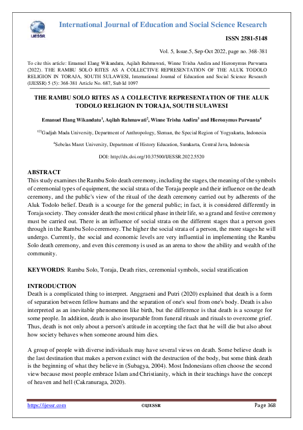 (PDF) The Rambu Solo Rites as a Collective Representation of the Aluk ...