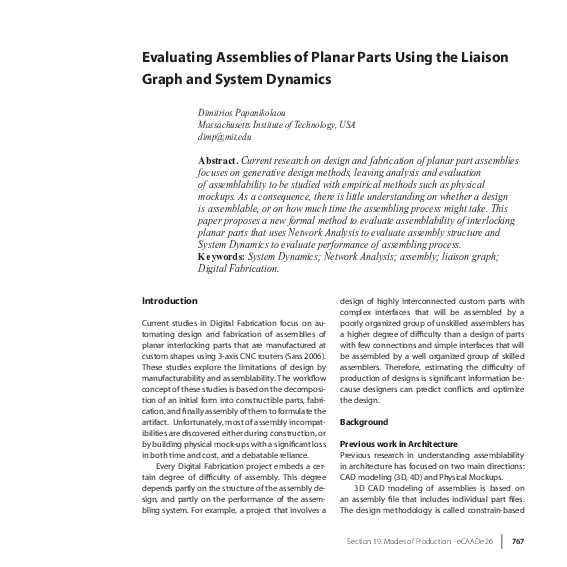 (PDF) Evaluating Assemblies of Planar Parts Using the Liaison Graph and System Dynamics