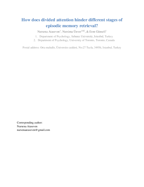 (PDF) How does divided attention hinder different stages of episodic memory retrieval?