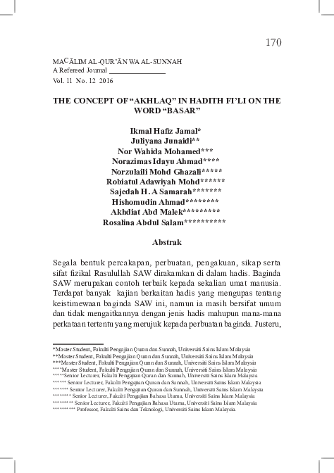 (PDF) The Concept of "Akhlaq" in Hadith Fi'li on The Word "Basar