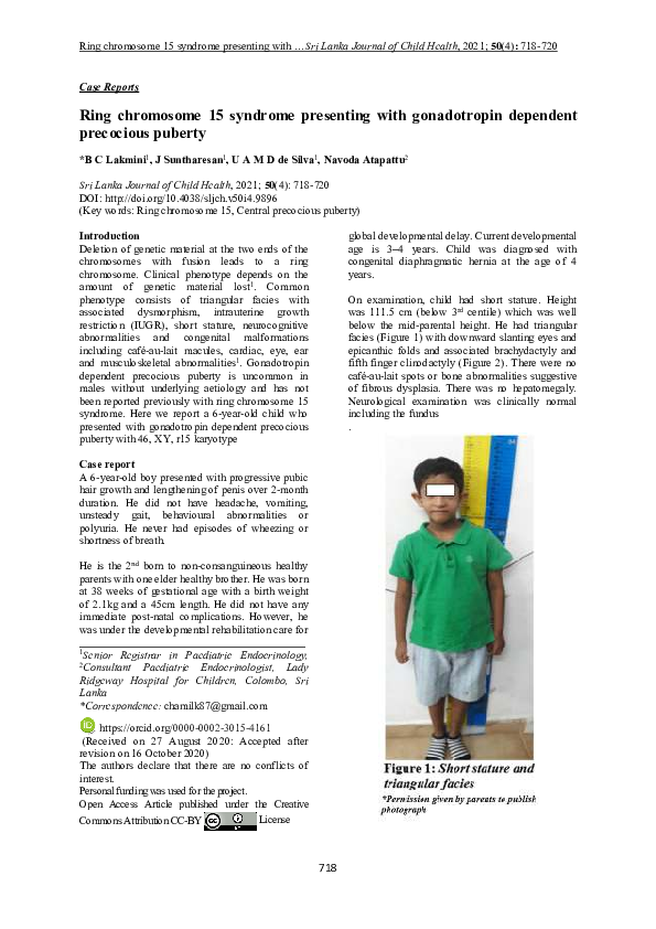 (PDF) Ring chromosome 15 syndrome presenting with gonadotropin ...