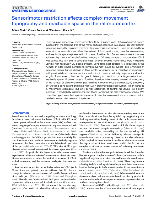 (PDF) Sensorimotor restriction affects complex movement topography and reachable space in the ...
