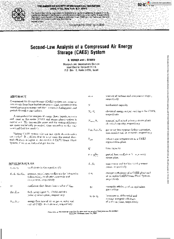 (PDF) Second-Law Analysis of a Compressed Air Energy Storage (CAES) System