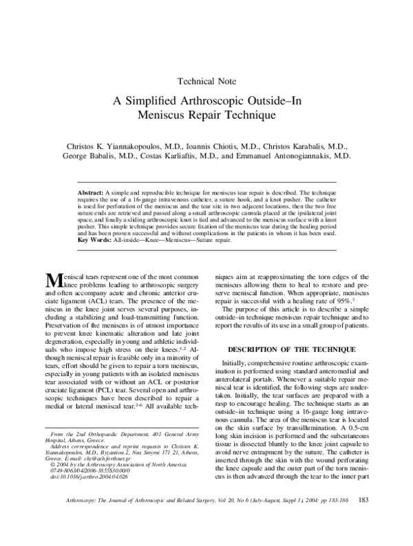 (PDF) A simplified arthroscopic outside-in meniscus repair technique