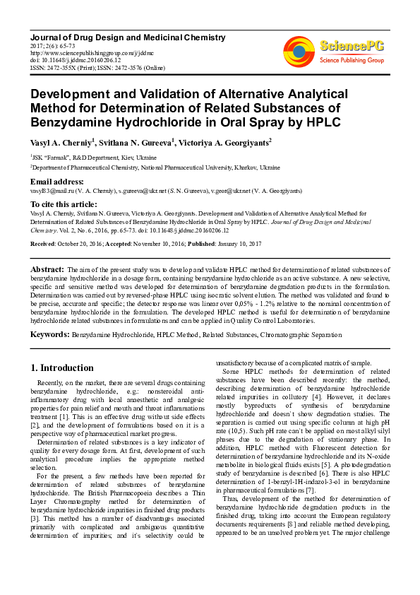 (PDF) Development and Validation of Alternative Analytical Method for Determination of Related ...