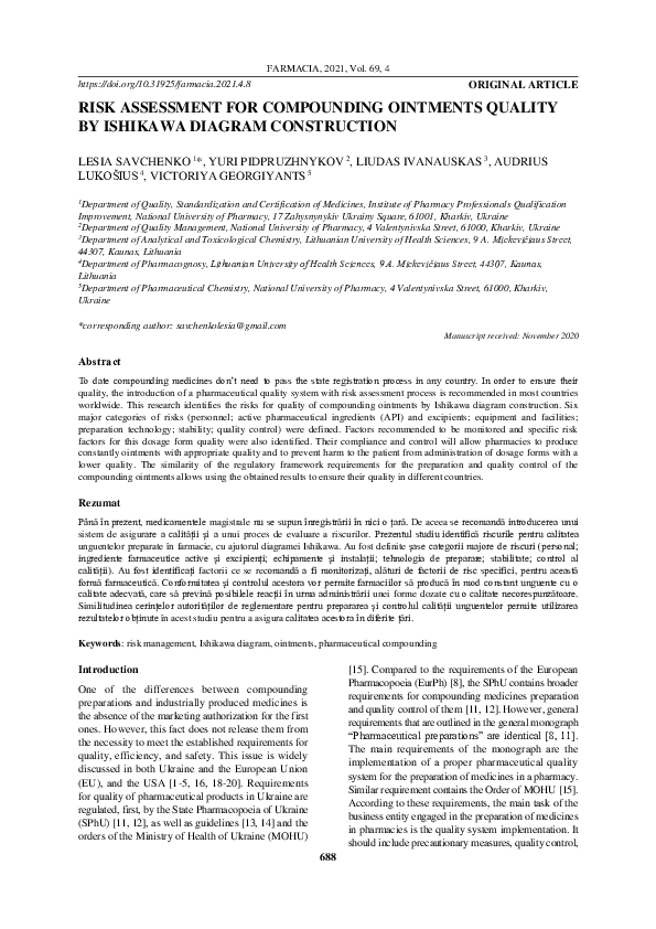 (PDF) Risk Assessment for Compounding Ointments Quality by Ishikawa ...