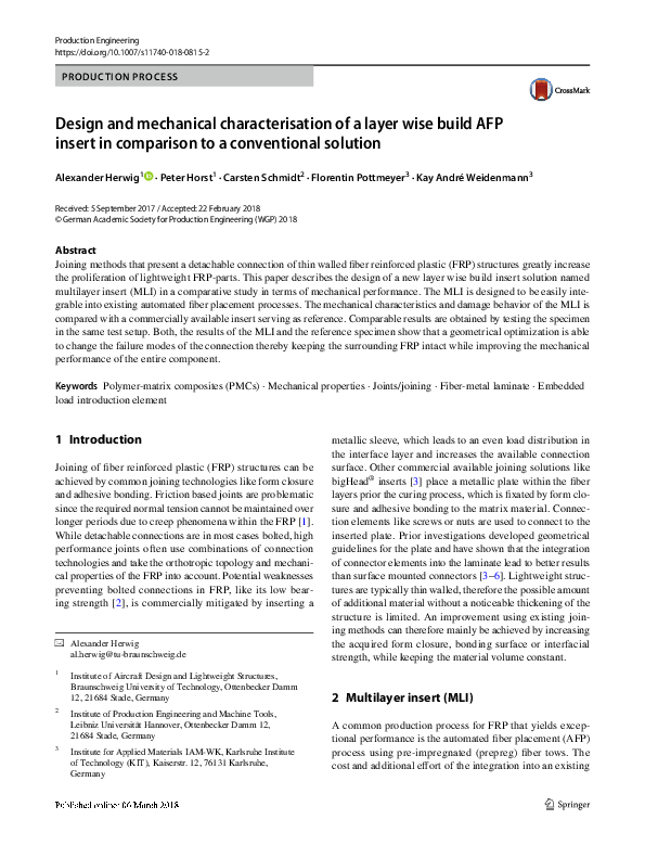 (PDF) Design and mechanical characterisation of a layer wise build AFP ...