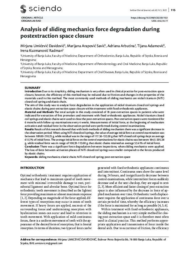(PDF) Analysis of sliding mechanics force degradation during ...