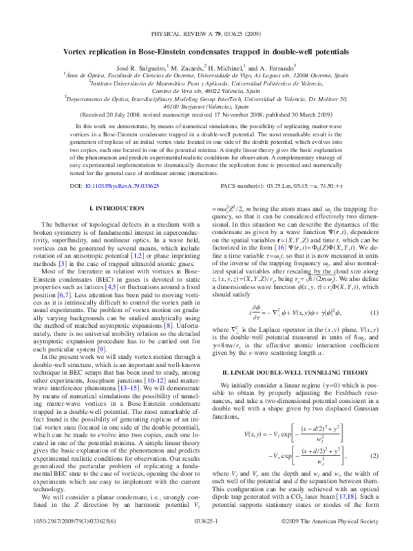 Pdf Vortex Replication In Bose Einstein Condensates Trapped In Double Well Potentials