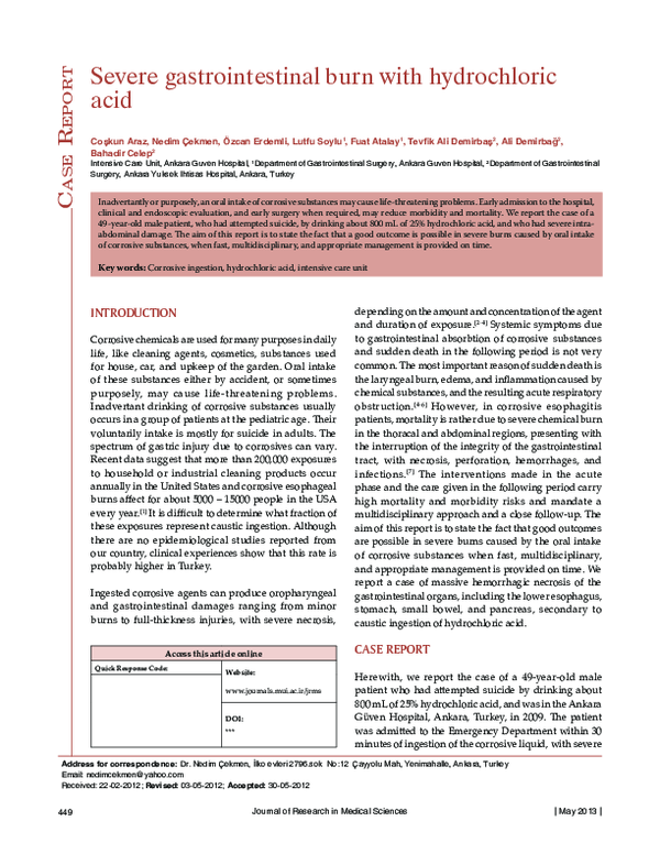 (PDF) Severe gastrointestinal burn with hydrochloric acid