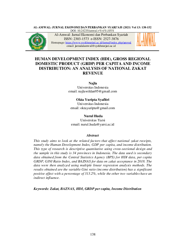 (PDF) Human Development Index (HDI), Gross Regional Domestic Product (GRDP) Per Capita And ...