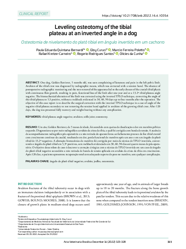 (PDF) Leveling osteotomy of the tibial plateau at an inverted angle in ...