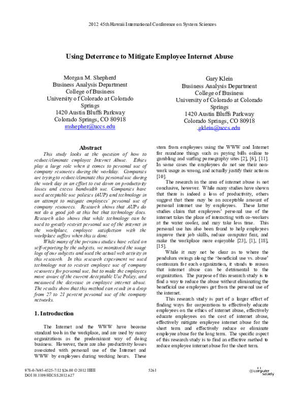 (PDF) Using Deterrence to Mitigate Employee Internet Abuse