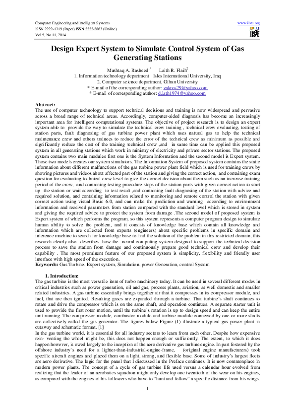 (PDF) Design Expert System to Simulate Control System of Gas Generating ...