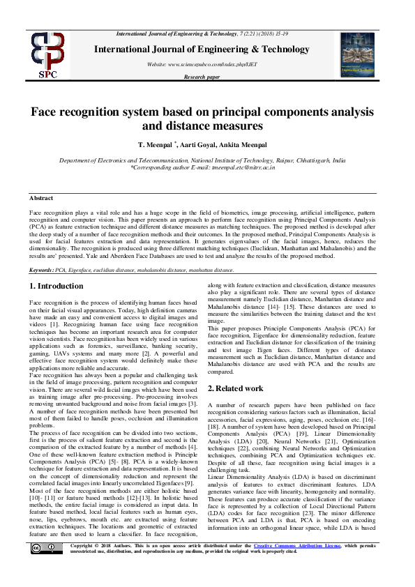(PDF) Face recognition system based on principal components analysis and distance measures