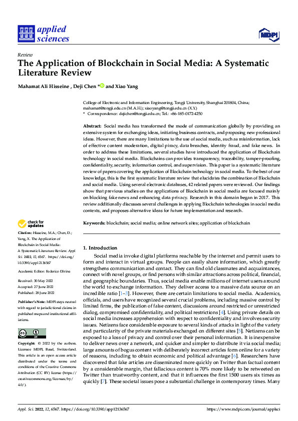 Pdf The Application Of Blockchain In Social Media A Systematic