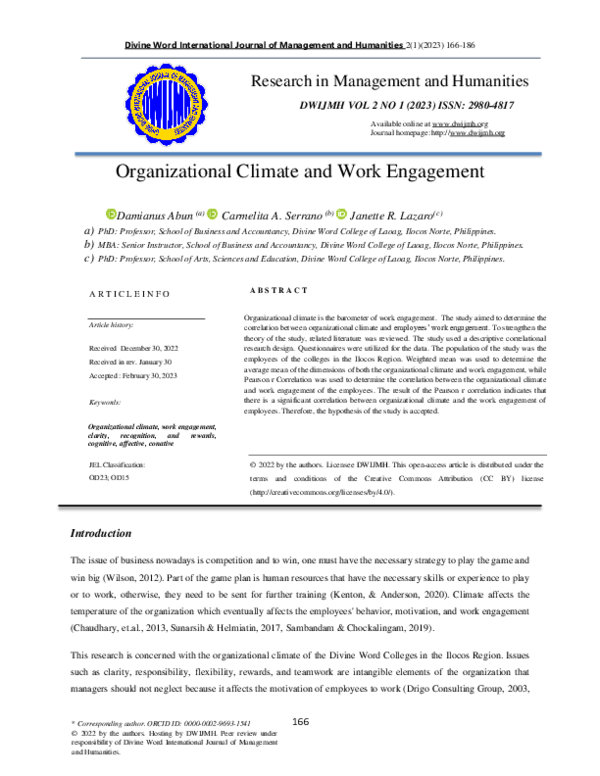 (PDF) Organizational Climate and Work Engagement
