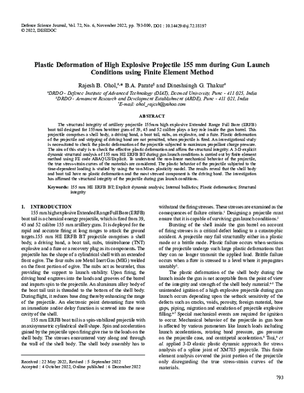 (PDF) Plastic Deformation of High Explosive Projectile 155 mm during ...
