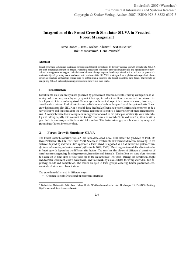 (PDF) Integration of the Forest Growth Simulator SILVA in Practical ...