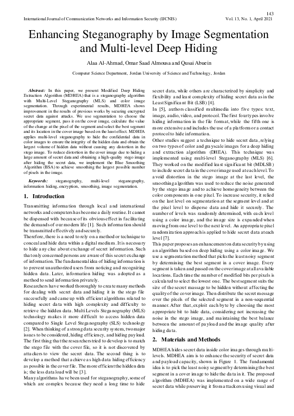 (PDF) Enhancing Steganography by Image Segmentation and Multi-level Deep Hiding