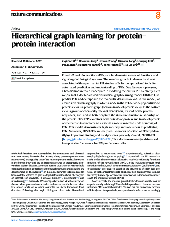 (PDF) Hierarchical graph learning for protein–protein interaction