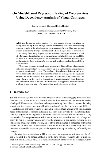 Pdf On Model Based Regression Testing Of Web Services Using Dependency Analysis Of Visual 