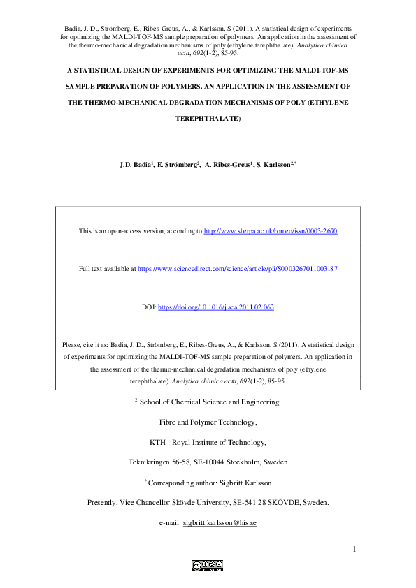 (PDF) A statistical design of experiments for optimizing the MALDI-TOF-MS sample preparation of ...